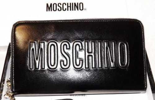 Женский кожаный клатч кошелек Moschino black new