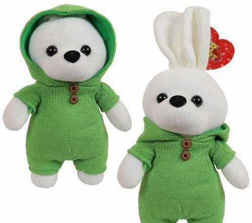 Мягкая игрушка ABtoys Knitted, Зайка вязаный, 22 см, в зеленом костюмчике (M5149)