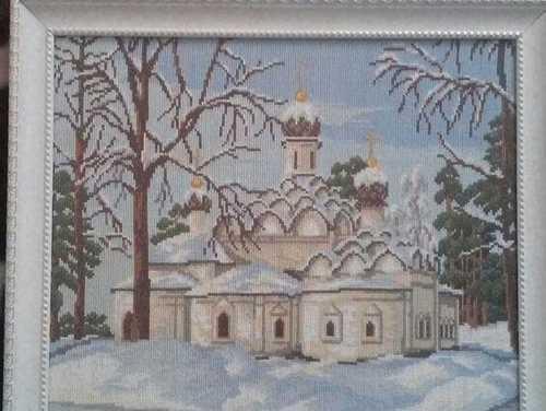 Картина вышивка "Зимний собор"
