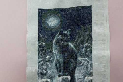 Картина.Ручная вышивка крестиком. "Ночная кошка" Р