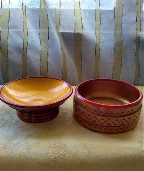 Деревянная посуда: ваза, тарелки, миски