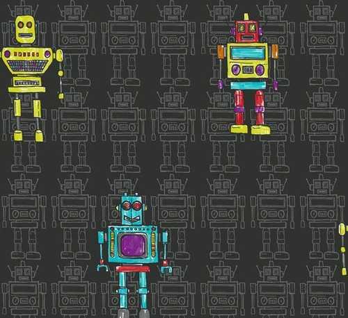 Обои для стен 53400 черные с роботами для детской