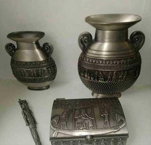 Египетская ваза амфора, шкатулка и ручка, комплект