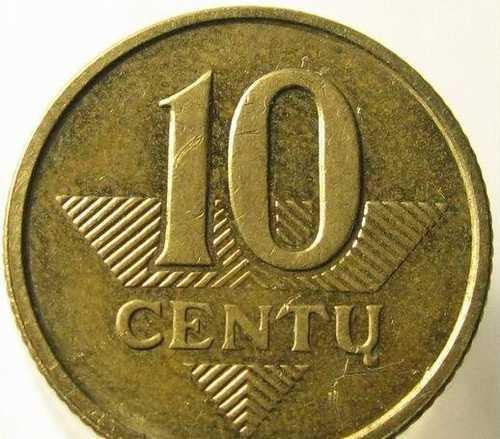 Литва монета 10 центов 2008 год