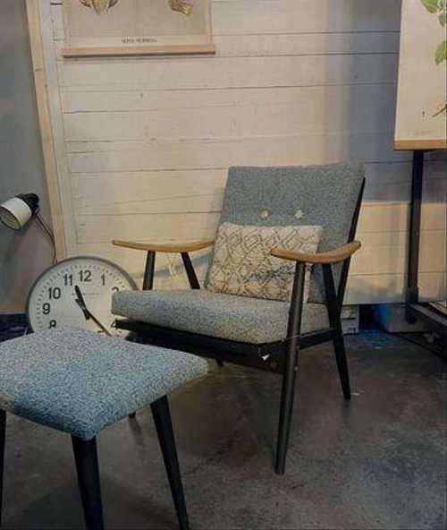 Кресло с пуфом, винтаж, mid-century