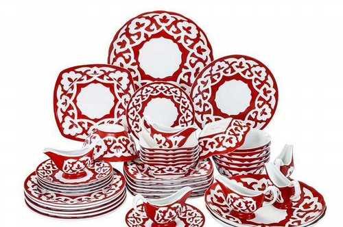 Фарфоровая посуда Узбекская Пахта красная премиум