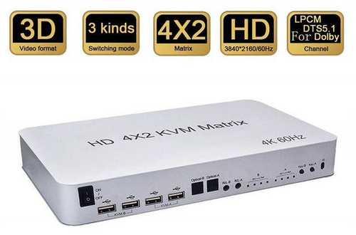 Hdmi 4x2 KVM matrix переключатель hdmi + USB