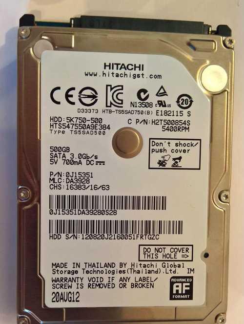 HDD 2,5" Hitachi HTS547550A9E384 500 GB