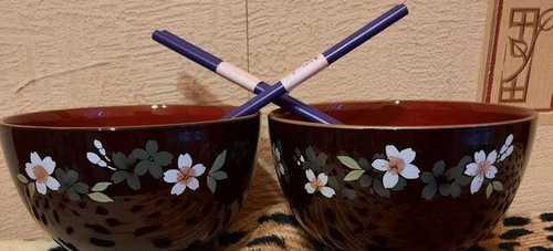 2 чаши керамические с палочками; фарфоровая посуда