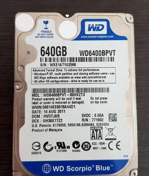 Жесткий диск 640gb WD Scorpio Blue