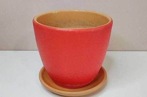 Красный матовый горшок для цветов керамика кашпо