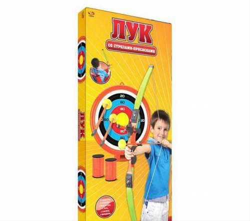 Игровой набор ABtoys Лук со стрелами на присосках, в наборе 3 стрелы, мишень и 2 банки S-00058