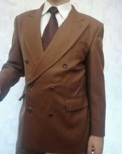 Винтажный коричневый двубортный пиджак из 90х +гал