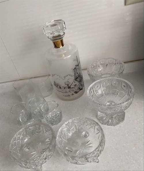 Графин СССР, конфетницы, рюмки