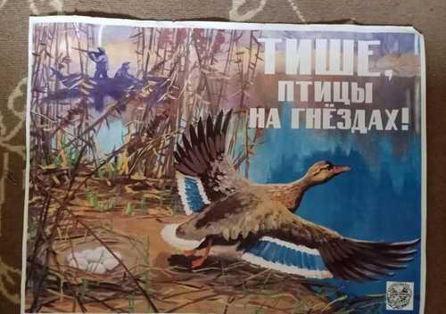 Плакат "тише птицы на гнездах" 1968г