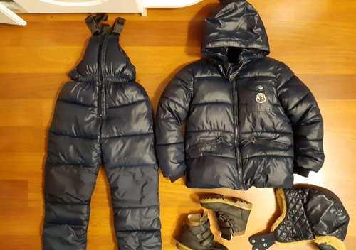 Зимний пуховик и полукомбез Moncler + шапка ушанка