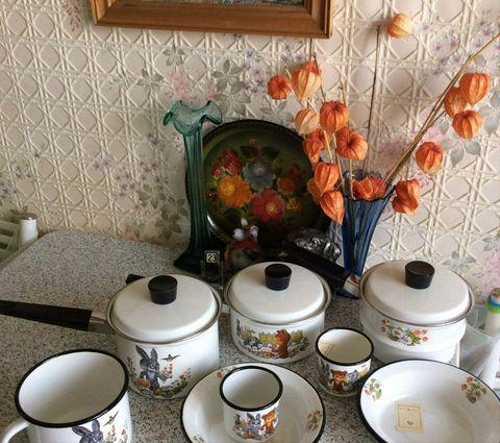 Набор эмалированной посуды 8 предметов СССР