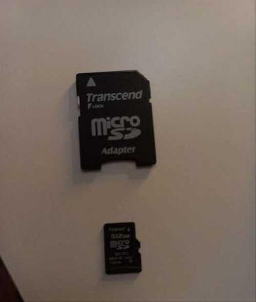 Карта памяти MicroSD 512 Мб с переходником на SD