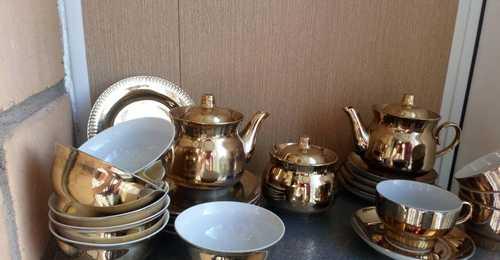 Сервиз Золотой с чайниками для 2-х видов чая 23 пр