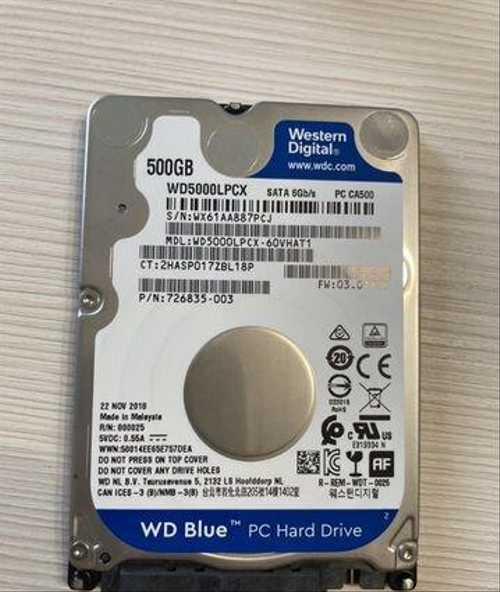 Жесткий диск WD Blue WD5000lpcx, 500гб, HDD