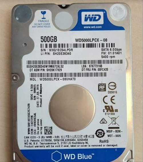 SATA 2,5" (ноутбучный), WD Blue 500Gb