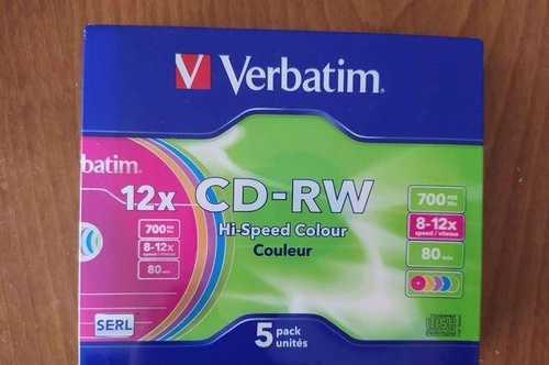 Новые диски CD-RW verbatim 700мб 12x, 5шт., slim c