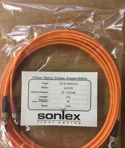 Оптический кабель(патчкорд) Sonlex ST-ST Duplex 5M
