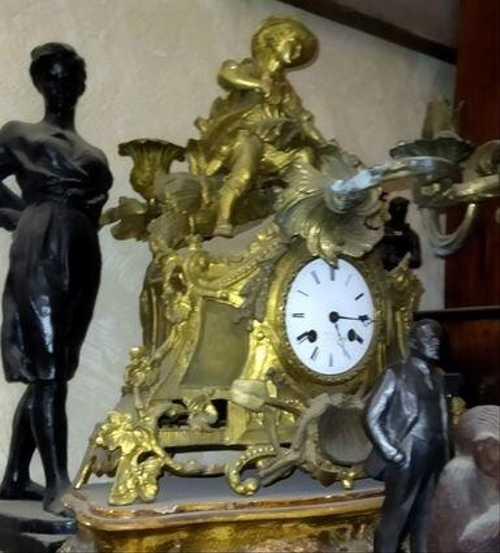 Часы антикварные каминные 19 век бронза на подарок