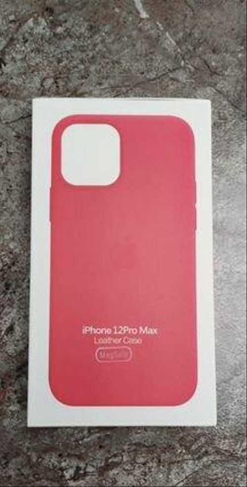 Кожаный красный чехол на iPhone 12 pro max+стекло