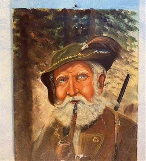 Винтажная картина «Старый охотник».Живопись,масло