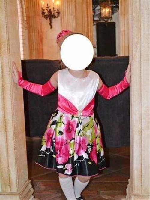 Элегантное платье с перчатками для девочки 110-116