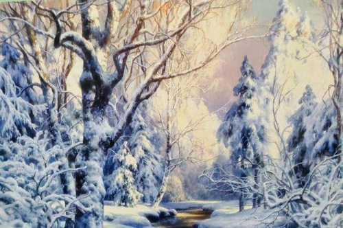 Репродукция картины зимний лес худ.сатаров М.А