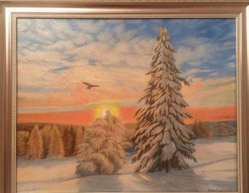 Картина маслом, холст, «Сибирская зима» 40х50, в д