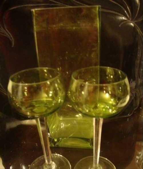 Зеленое стекло- Вазы и Фужеры