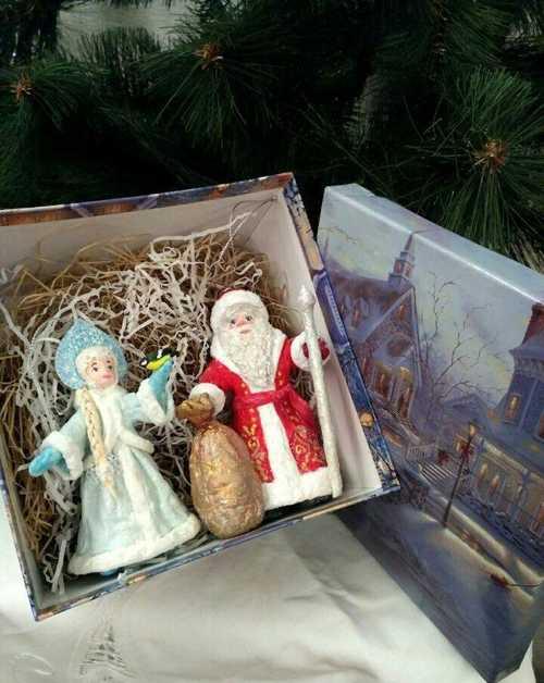 Дед Мороз и Снегурочка ватные ёлочные игрушки