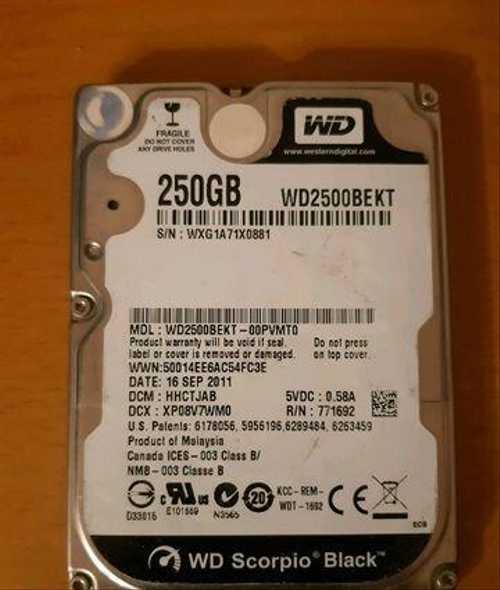 Wd black 250gb. Wd2500bekt. Wd2500me.