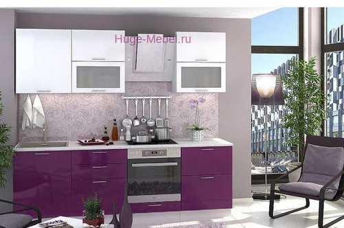Глянцевая кухня "Ксения 210 Фиолет/Белый"