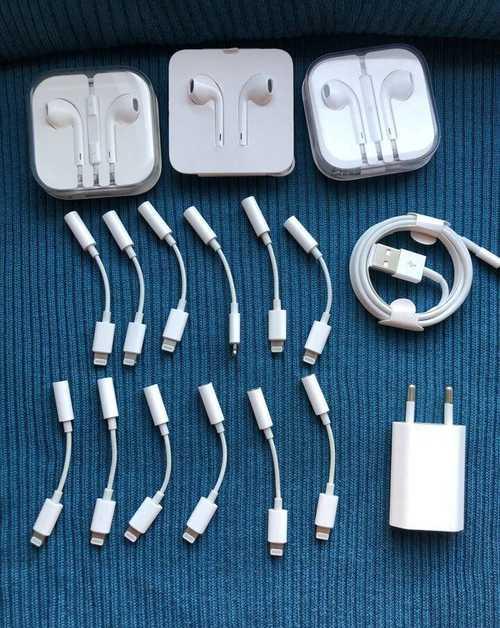 Наушники, переходник и кабель зу Apple