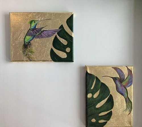 Полиптих (2 картины) «Колибри» поталь+акрил на хол