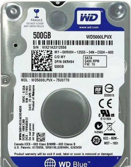 HDD 500GB WD Blue WD5000lpvx 2.5" SATA