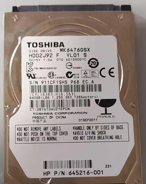 Винчестер для ноутбука Toshiba 640Gb MK6476GSX