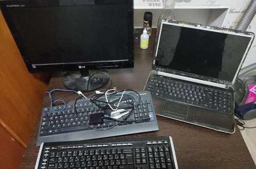 Монитор, клавиатура, ноутбук, мышь