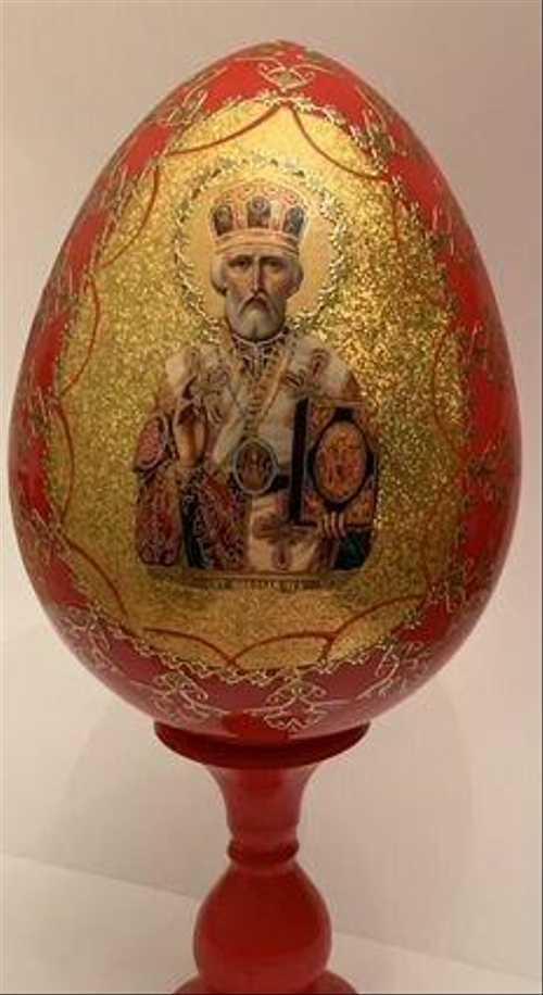 Яйцо деревянное с образом святого Николая