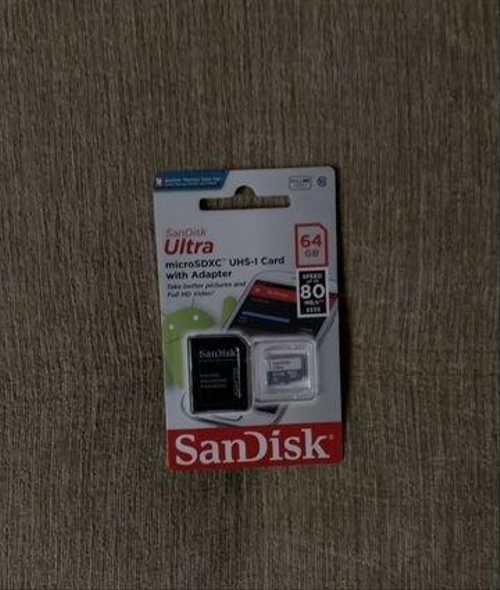 Карта памяти microsd sandisk ultra 64gb