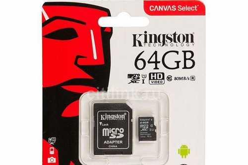 Карта памяти MicroSD 64GB Kingston Class 10 Canvas