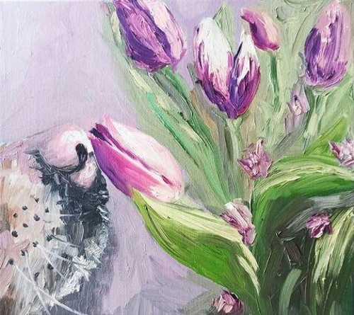 Картина цветы тюльпаны букет масло холст