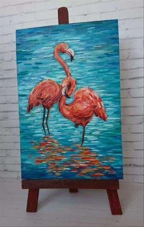 Картина маслом фламинго