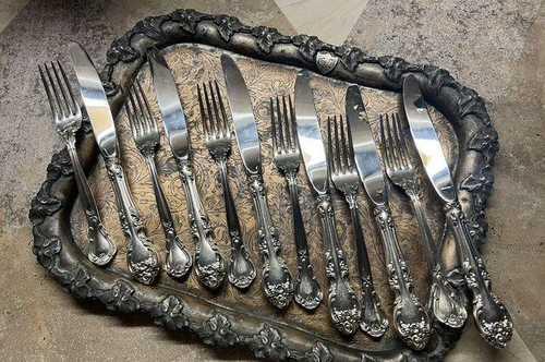 1895г. Старинные вилки ножи столовое серебро 925