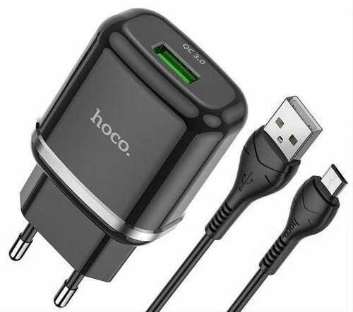 Блочок Hoco N3 + Кабель USB-Micro, 3A, черный опт