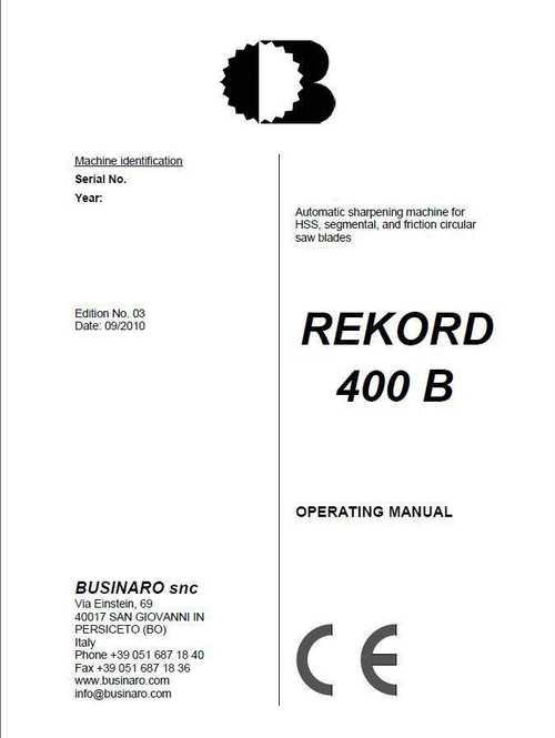 Паспорт станка businaro rekord 400 B